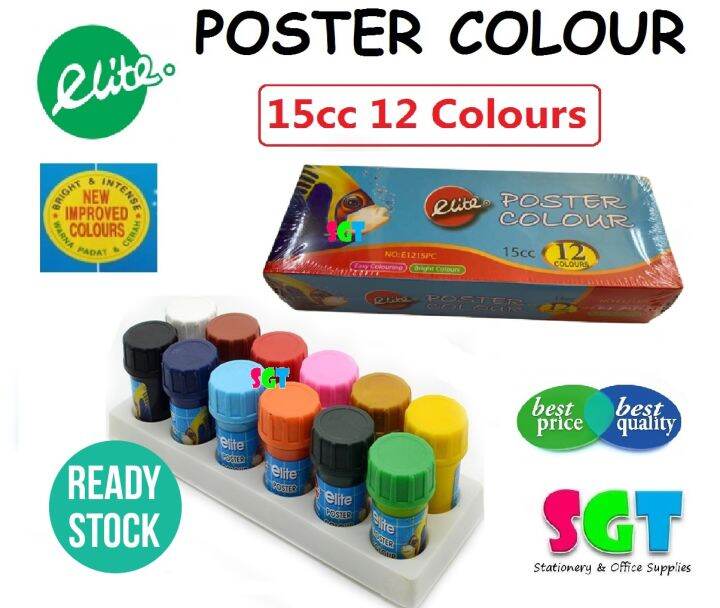 ELITE Poster Colour 15cc 12 Colours (E1215PC) | Lazada