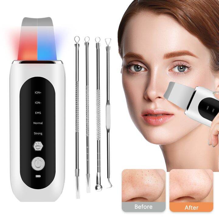 Ultrasonic Face Skin Scrubber Skin Shoveling EMS Micro-Current Ion ...
