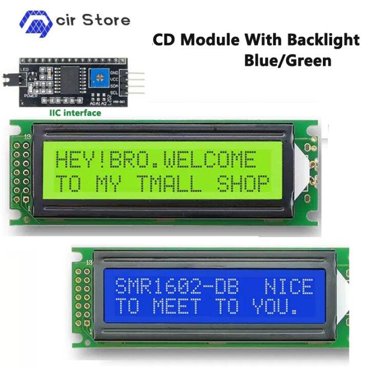 16x2 Character Lcd Blue Yellow Green Screen Display With Pcf8574t