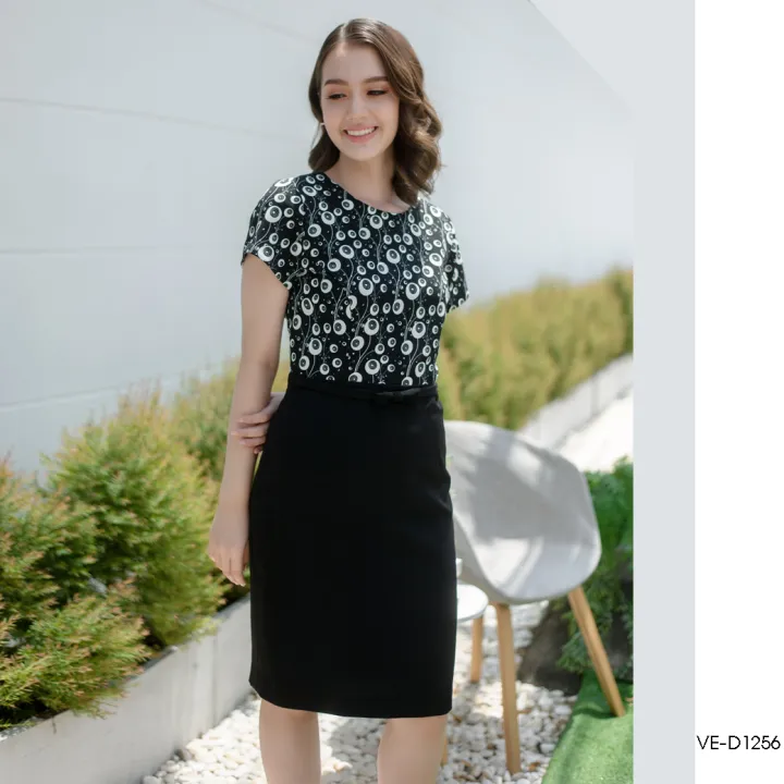 VERONIQA Dress VE-D1256 Cotton สูทติ้งปริ้นท์ แขนสั้น IGPU22-6 | Lazada.co.th