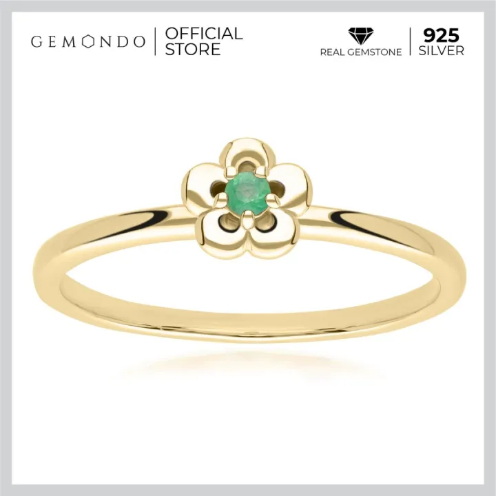 Gemondo แหวนทองคำ 9K ประดับมรกต (Emerald) ดีไซน์ดอกไม้ 5 กลีบ | Lazada.co.th