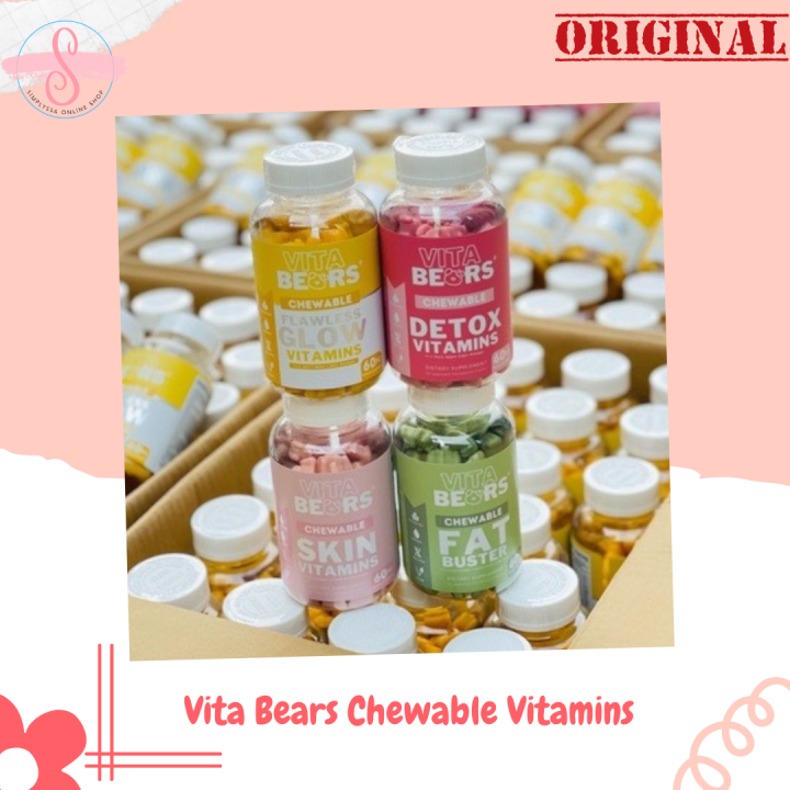 VitaBears Chewable Flawless Glow, Skin, Detox, Fat Buster Vitamins 60 ...