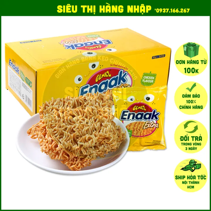 [Thùng 24 gói] Snack mì Enaak Extra Indonesia cho bé, mì tôm ăn sống ...