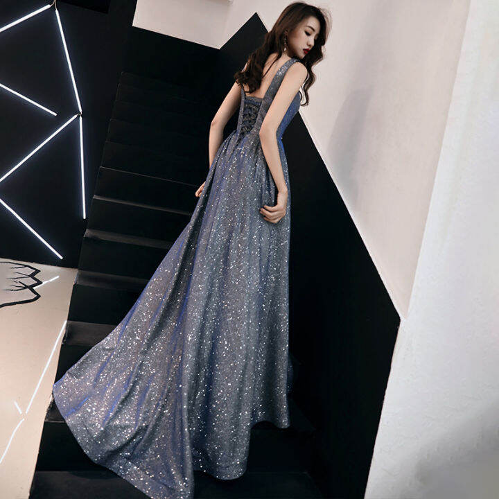 Glary Star Star Evening Dress Long Celebrity Temperament Sexy V-neck ...