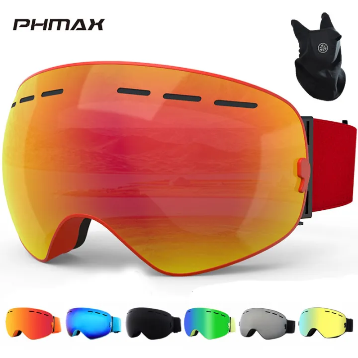 PHMAX แว่นตาสกีสองชั้นป้องกันหมอกบิ๊กสกีหน้ากากแว่นตาผู้ชายผู้หญิง ...