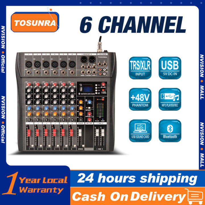 【TOSUNRA】6/8 channels Professional Audio Mixer Sound Board Console System Interface 6/8 input ...