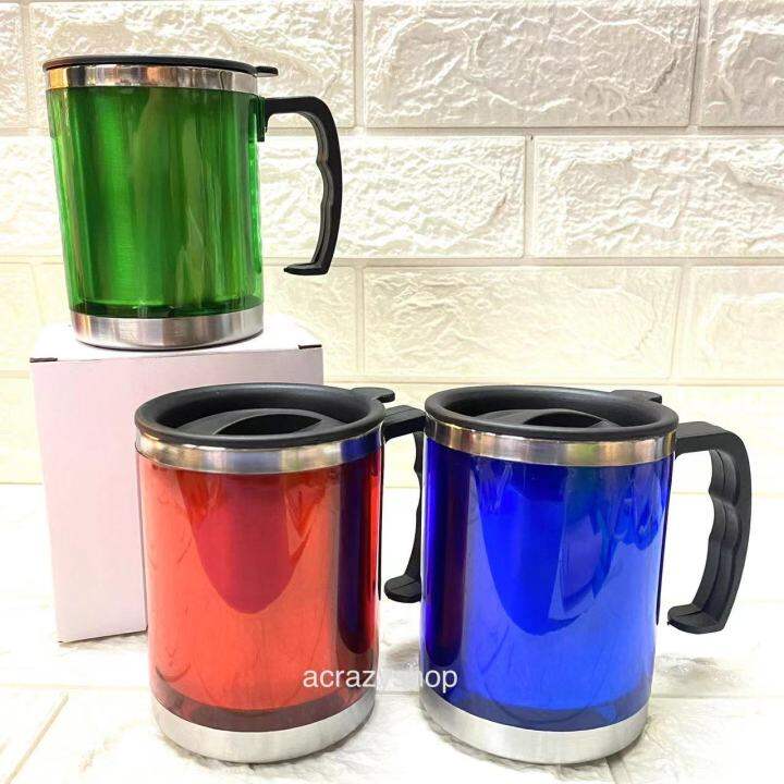 Portable Travel Mug 300ml Colored Stainless Coffee Mug Coffee Cup with Lid and Handle Steel Mug ...