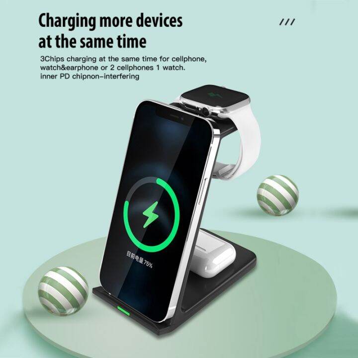 D8 15W10W7.5W5W 3 in 1 Wireless Charger Desktop Stand Pad Wireless ...