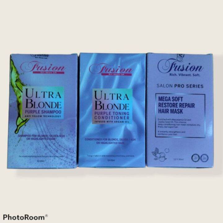 FUSION ULTRA BLONDE PURPLE SHAMPOO CONDITIONER AND HAIRMASK/12 pcs 1box ...