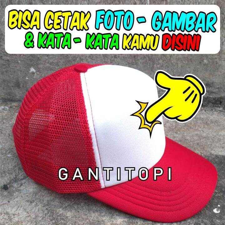 Topi Trucker WARNA MERAH PUTIH MERAH PREMIUM Custom Disain Suka-suka ...