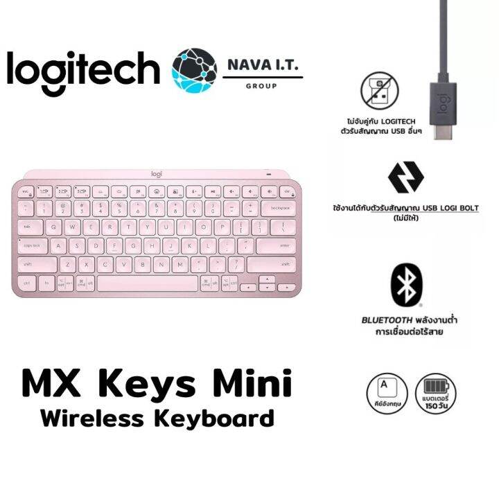 Logitech MX KEYS MINI (Pink) Wireless Keyboard รับประกันศูนย์ 1 ปี ...
