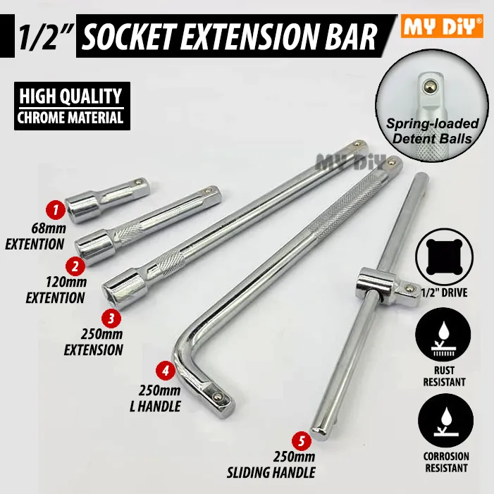 MYDIYHOMEDEPOT - CHROME 1/2" DRIVE L HANDLE EXTENSION SOCKET SLIDING ...