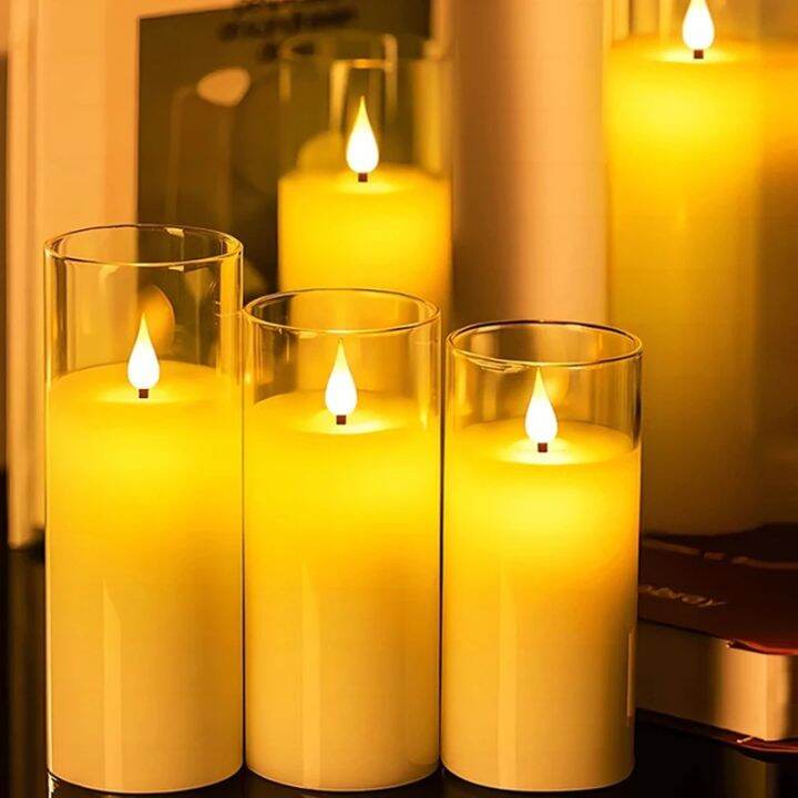 10-15CM LED Flameless Electric Candles Acrylic Glass Tealight Lamps ...