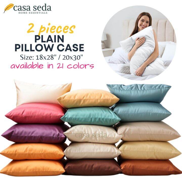Casa Seda - 2 pcs Plain Extra Pillow Case 20x30 or 18x28 inch | Green Pink Blue Grey Mint Yellow ...