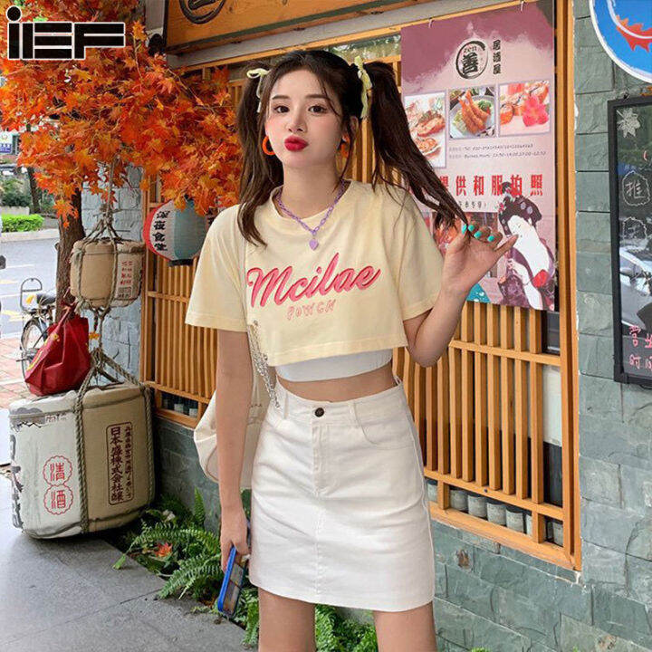IEF เสื้อยืดผู้หญิง2022สั้นตัวอักษร Ins แขนสั้นใหม่ | Lazada.co.th