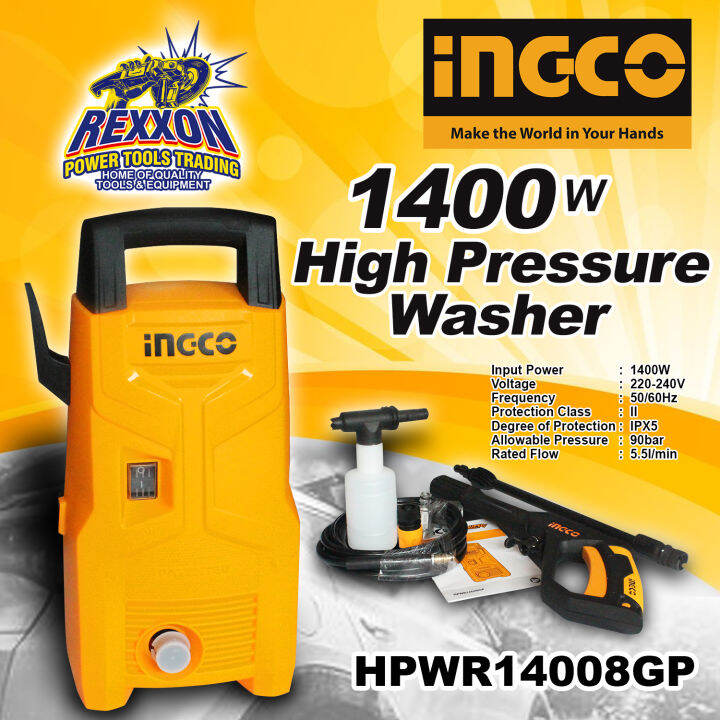 INGCO SUPER SELECT 1400W High Pressure Washer HPWR14008GP Rexxon Power Tools Trading | Lazada PH