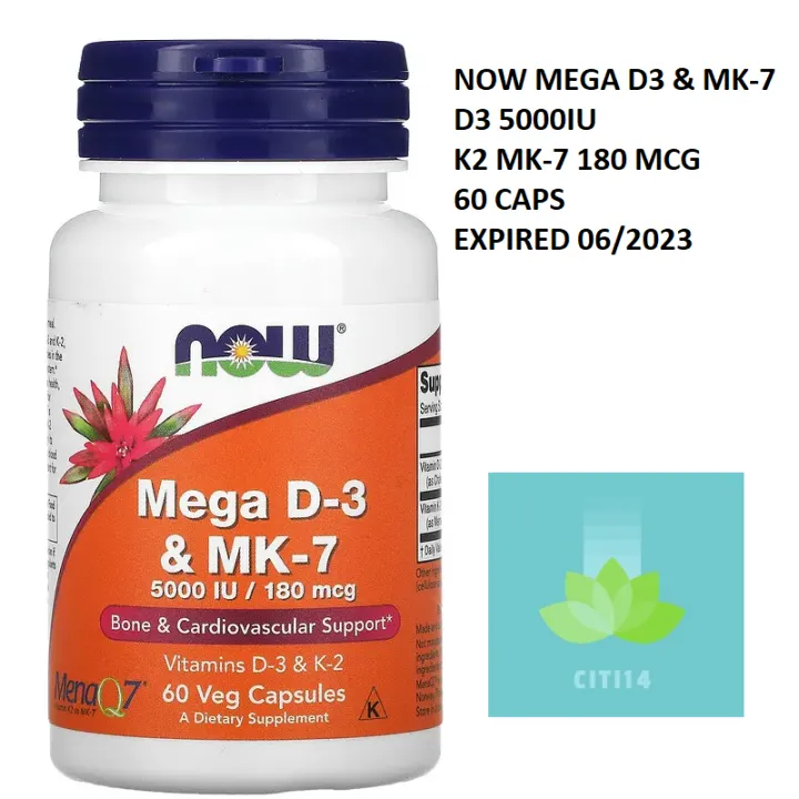 Now Mega D3 MK7 5000 iu / 180 mcg Vitamin D3 K2 MK7 60Caps | Lazada ...