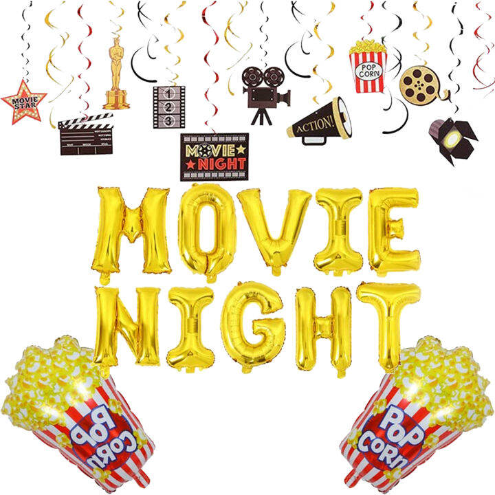 CHEEREVEAL Movie Night Party Decorations - Gold MOVIE NIGHT Letters ...