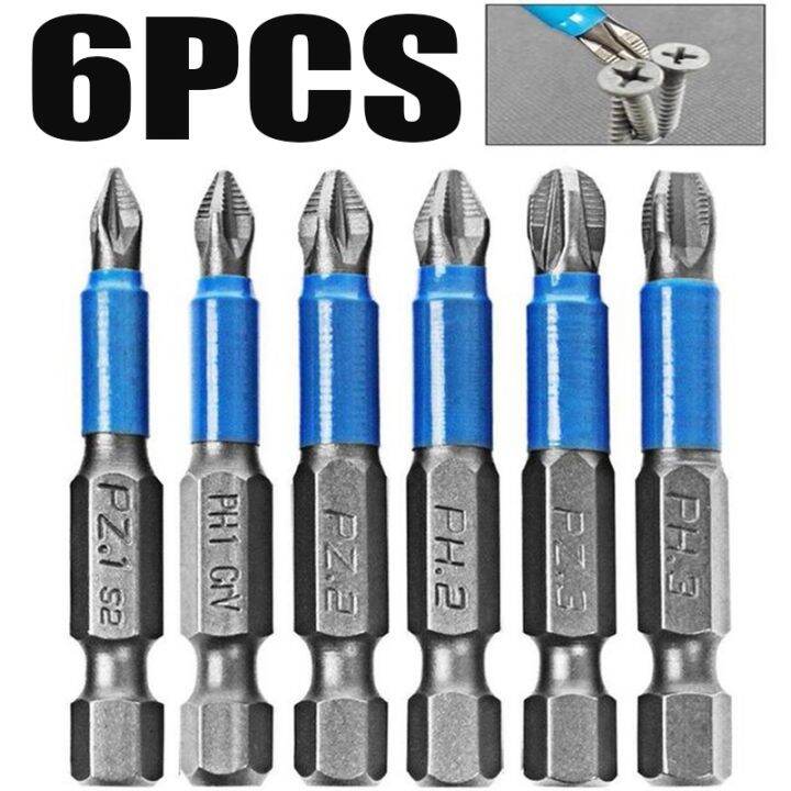 6Pcs Non-Slip Magnetic Screwdriver Bit Set 50mm Hex Shank Phillips ...