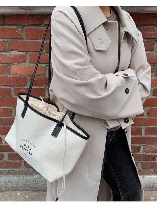 Muji style long shoulder strap tot bag with drawstring closure | Lazada