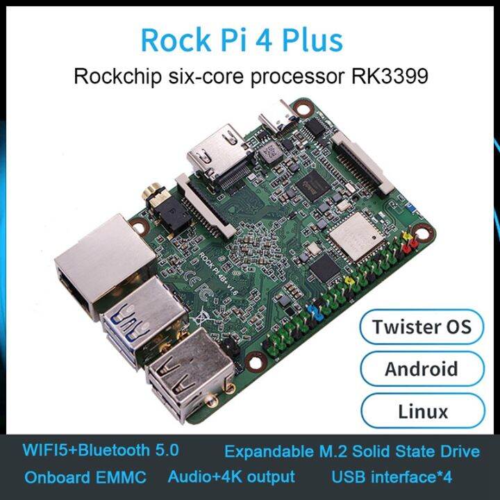 Rock Pi 4B+Plus Model B Development Board RK3399 Hexa-Core 4 x USB SBC ...