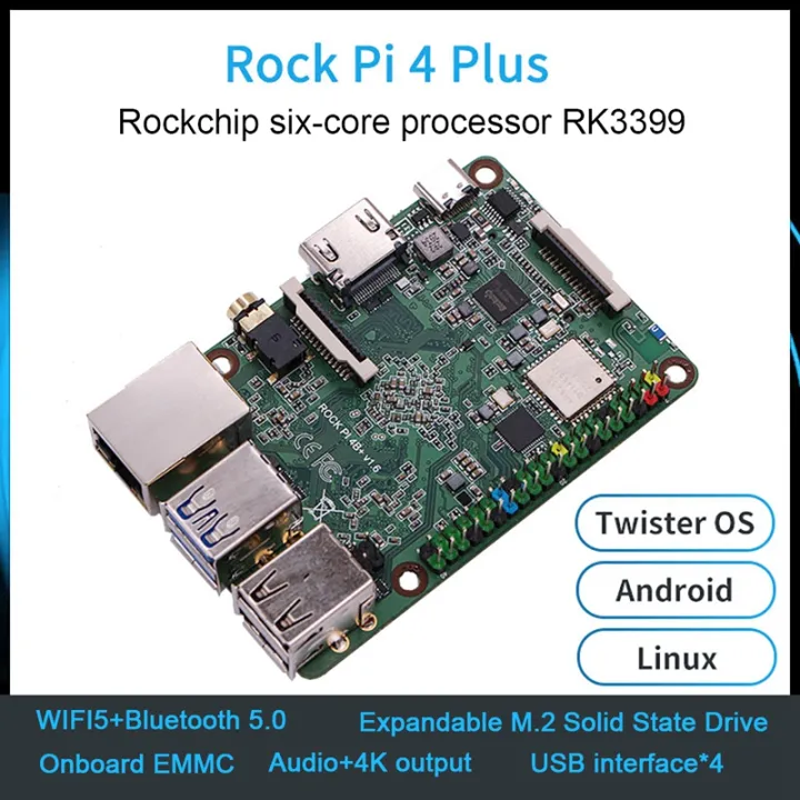 Rock Pi 4b Plus Model B Development Board Rk3399 Hexa Core 4 X Usb Sbc