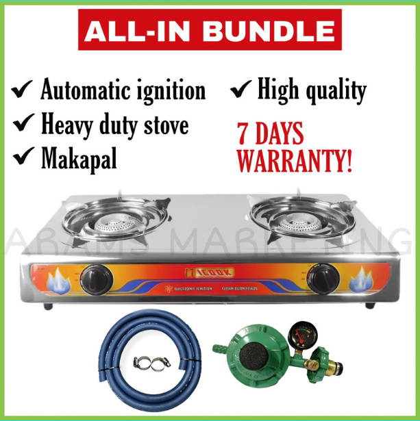 Double Burner Gas Stove iCook IC-223 with LPG Gas Hose and LPG Gas ...
