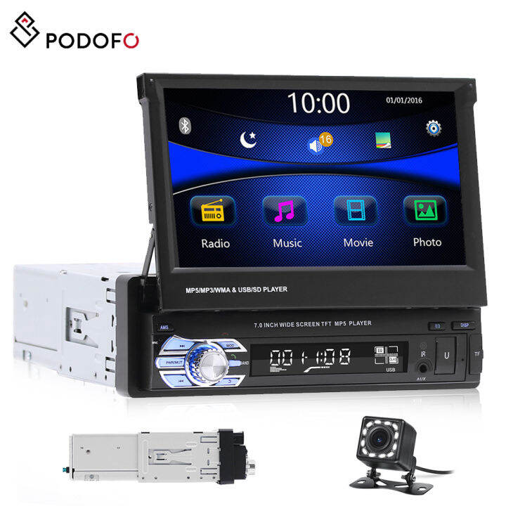 Podofo 1 din 7 "stereo mobil layar lipat dapat ditarik otomatis radio ...