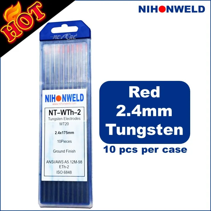 Nihonweld Tungsten Red Welding Electrodes 2.4mm 10 pcs per case NT-WTh ...