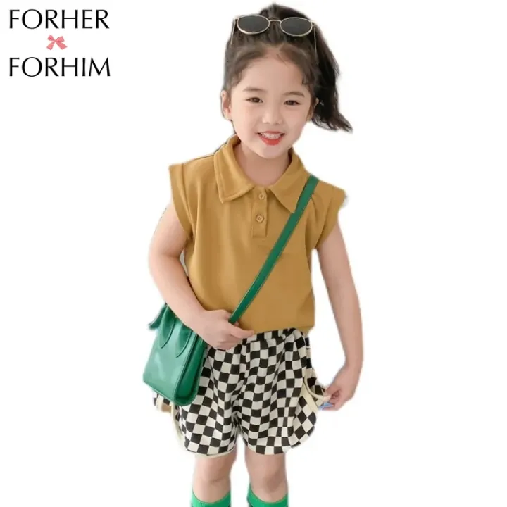 FORHER FORHIM ขนาดเล็กและขนาดกลางเด็กเสื้อโปโลแขนกุดสไตล์ต่างประเทศ Top ...