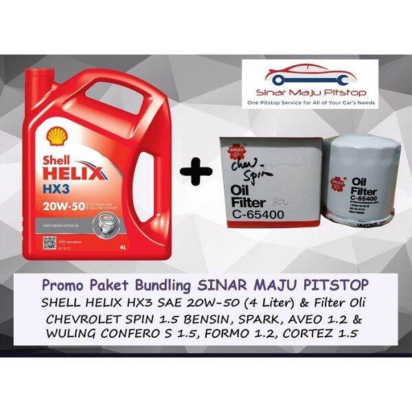 Paket Bundling Oli SHELL HELIX HX3 20W-50 Original 4 Liter & Filter Oli ...