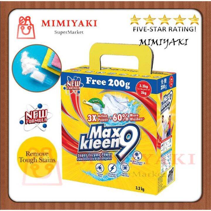 Mimiyaki Maxkleen 9 Super Enzyme UV Shield Powder Detergent (3kg) [Free 200g] B1110 | Lazada