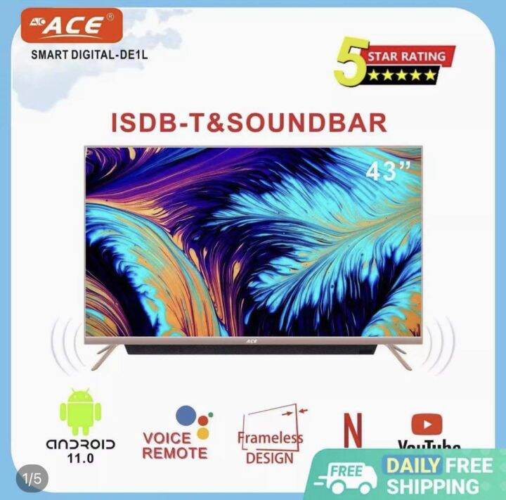 43' ACE ANDROID LED TV with built-in SOUNDBAR and Voice command remote ...