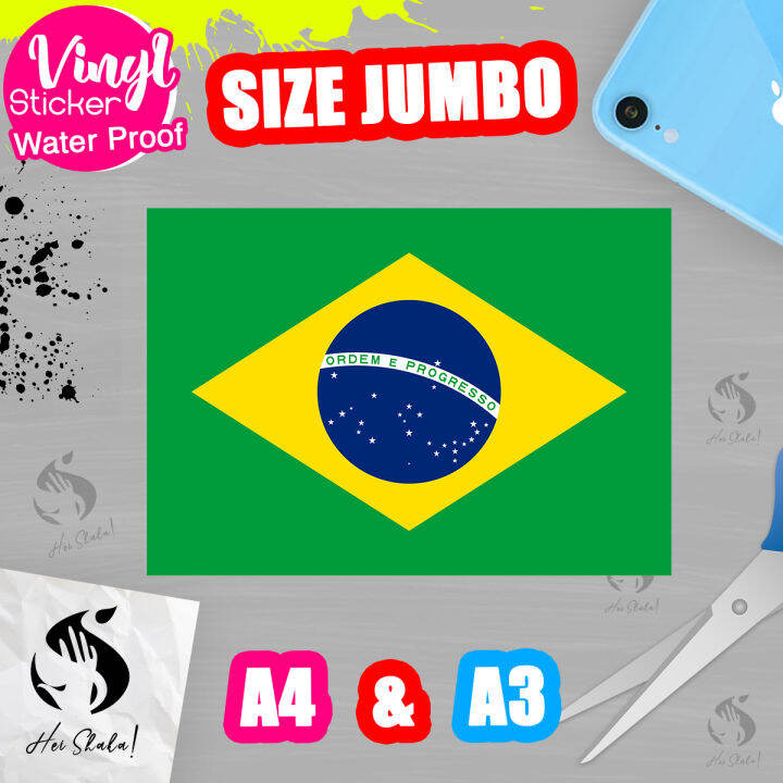 Stiker Besar Bendera Brazil Ukuran Jumbo Size A4 & A3 Sticker Anti Air ...