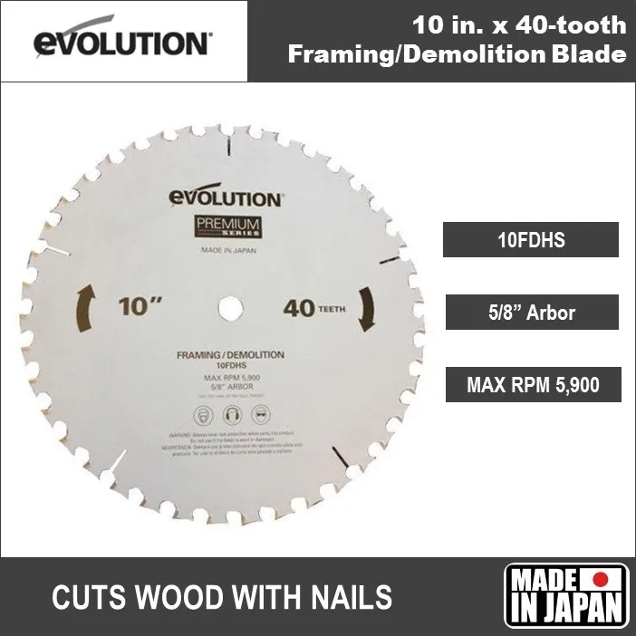 Evolution 10-inch x 40-tooth Framing Demolition Blade Cuts Wood with ...
