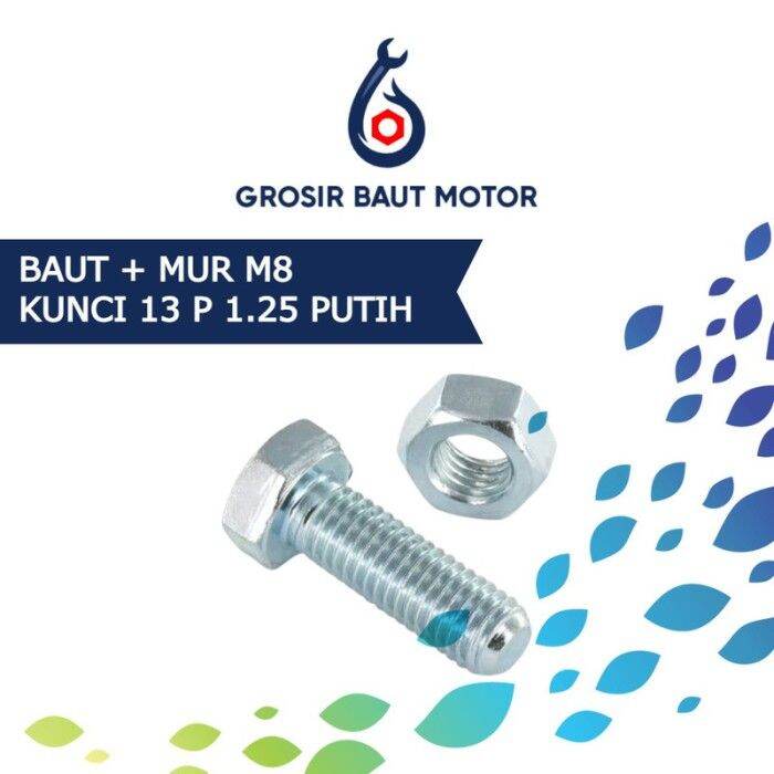Baut Mur HEX Putih M8 X 80 Kunci 13 Drat 1.25 | Lazada Indonesia