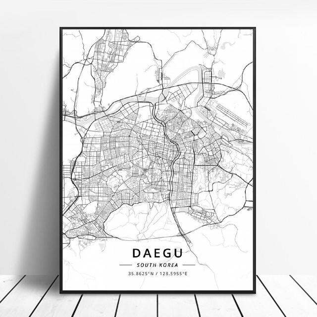 （HOT）Seoul Daegu Cheongju Map South Korea Canvas Art Maps Poster Black ...