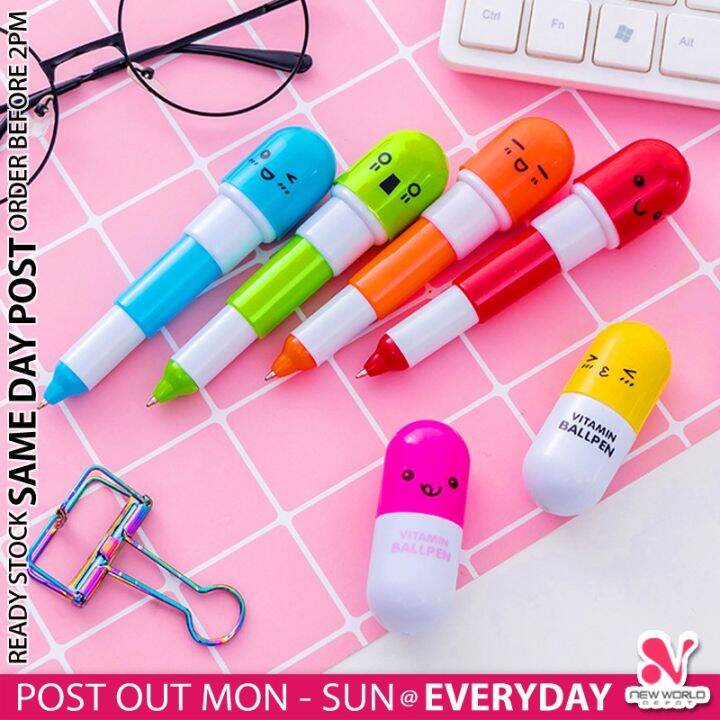 𝗣𝗢𝗖𝗞𝗘𝗧 𝗦𝗜𝗭𝗘 》Retractable Vitamin Ball Pen Capsule Pill Ballpoint Pen ...