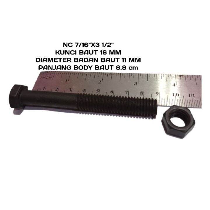 Baut MUR BESI Hitam KUNCI 16 PANJANG 8.8 CM NC 7/16 x 3 1/2 | Lazada ...