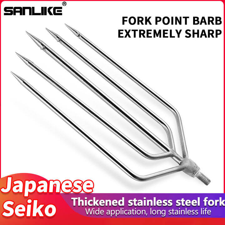 SANLIKE Stainless Steel Tine Fishing Fork Fishing Harpoon 5 Prong Fishing Gig Barbed Salmon with ...