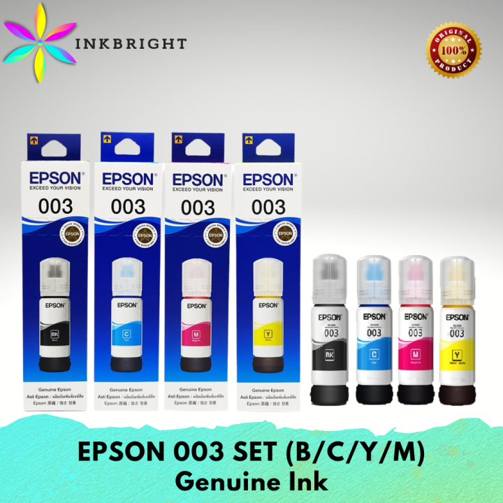 Original Epson Ink 003 Black Cyan Yellow Magenta (SET) - L1110 L3100 ...