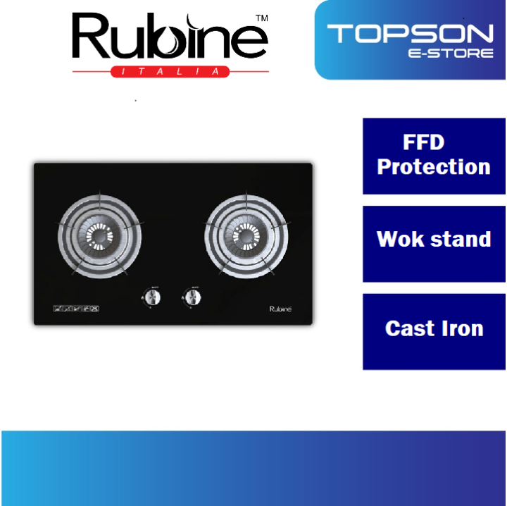 Rubine 5.0kW Double Burner Built in Glass Hob Gas Cooker RGH-VISTA2B ...