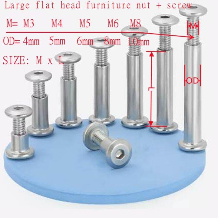 2-10 buah M3 M8 304 mur furnitur baja tahan karat dengan sekrup datar baut belat heksagonal ...
