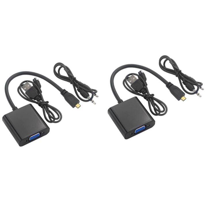 2x Micro To Vga Adapter Cable 1080p Video Converter With Audio Jack Usb Power Cable For Xbox