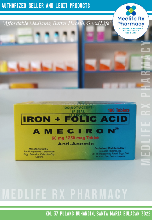 AMECIRON - Iron 60mg (equivalent to 300mg Ferrous Sulfate) + Folic Acid ...