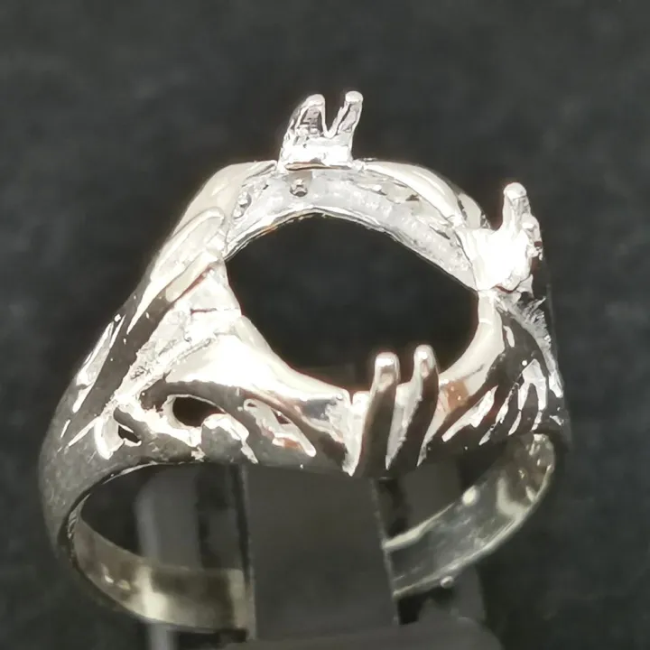 925 Pure Silver Ring Casing With Eight Claws For Stone 10x12mm. Bingkai ...