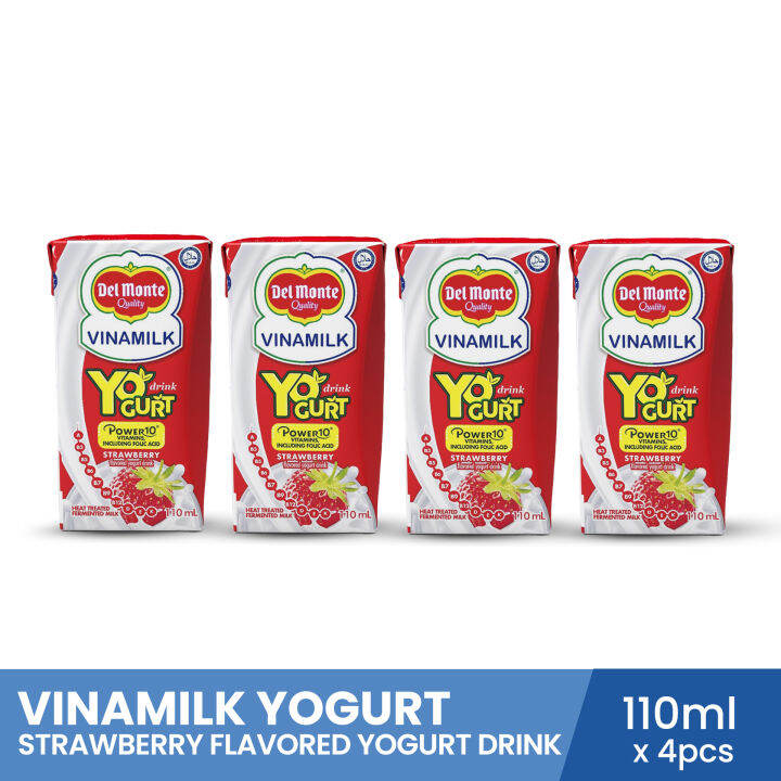 VINAMILK YoGurt Strawberry Yogurt Drink 110ml x 4 pcs, snacks, milk drink for kids, flavored ...