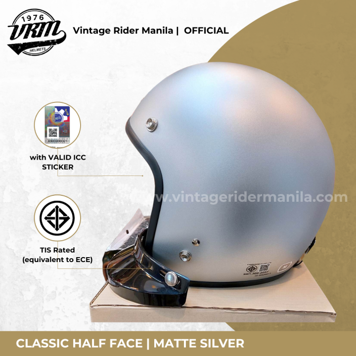 VRM 1976 Classic Matte Silver Half Face Helmet | Lazada PH