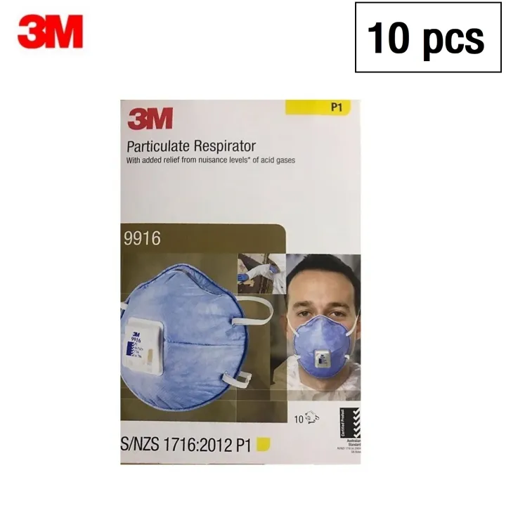 3M 9916 P1 (10ชิ้น) มีวาล์ว ดักจับฝุ่นละออง PM2.5 กันกลิ่นควันรถ ...