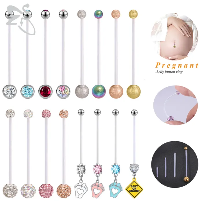 1 Pc 14G 10/24/32/38mm Charming Pregnant Belly Button Rings Crystal ...